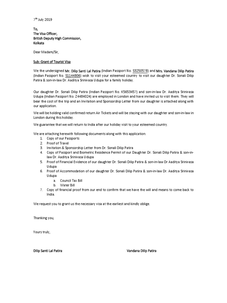 Cover Letter for UK Tourist Visa Application | PDF