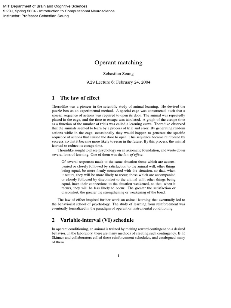 Operant Matching: 1 The Law of Effect | PDF | Reinforcement | Behaviorism