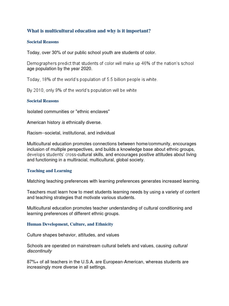 Importance of Multicultural Education | PDF | Globalization | Economic ...