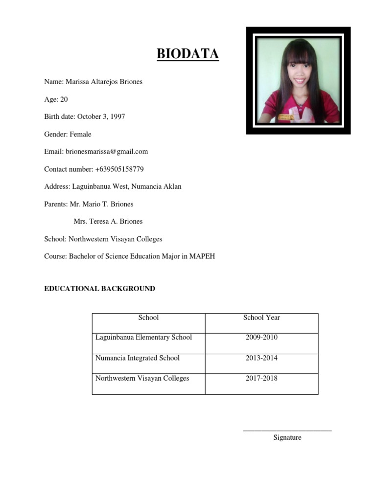 Biodata: Educational Background | PDF