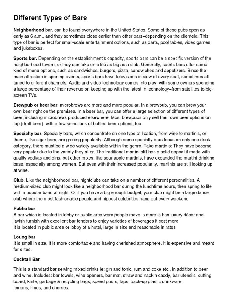 Different Types of Bars | PDF | Bar | Pub