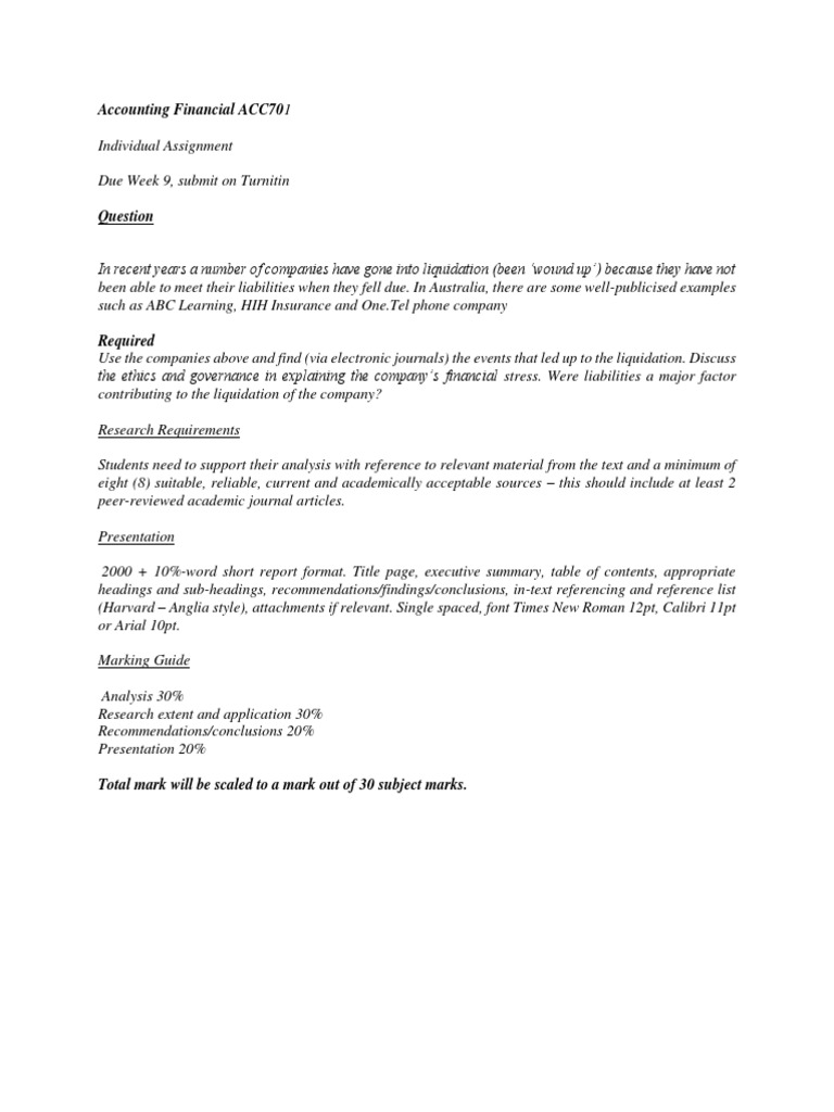 Assignment ACC701 201801 | PDF | Career & Growth | Finance & Money ...