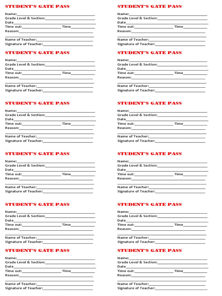 Gate Pass | PDF | Behavior Modification | Teaching