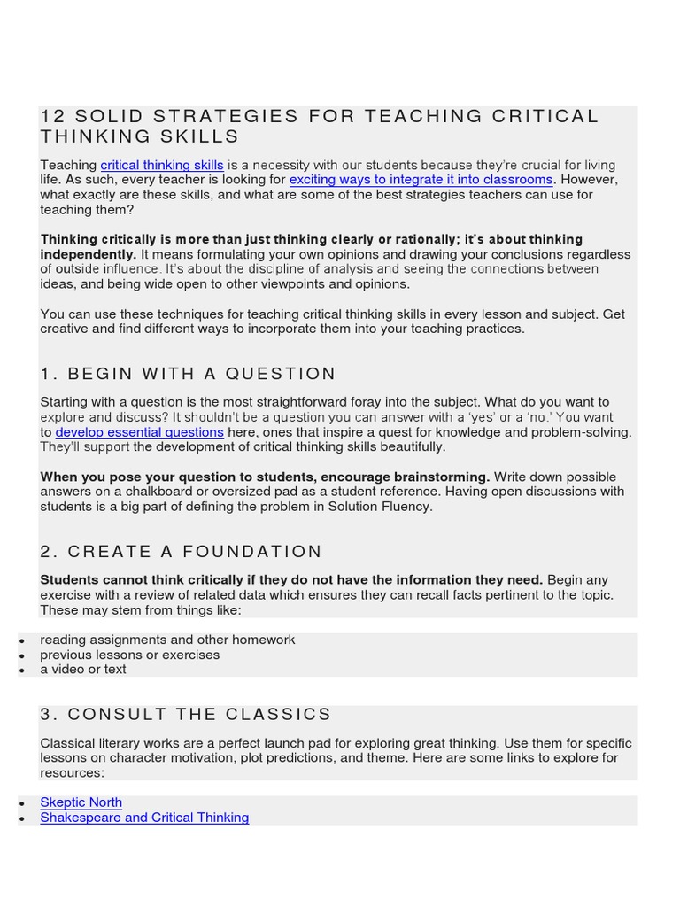 Strategies for Teaching Critical Thinking | PDF | Critical Thinking ...