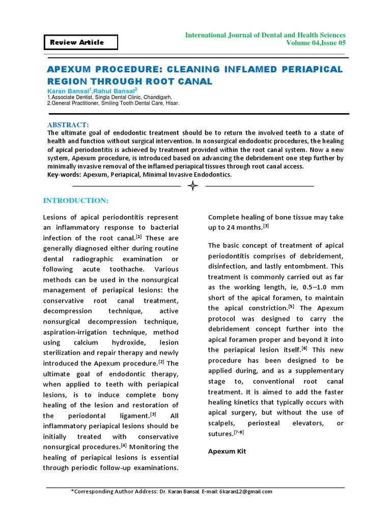 Apexum Procedure: Cleaning Inflamed Periapical Region Through Root ...
