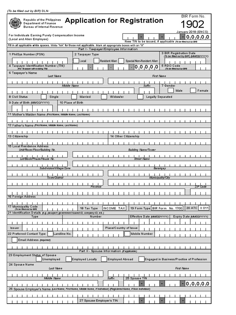 BIR 1902 Application For Registration | Download Free PDF | Taxpayer ...