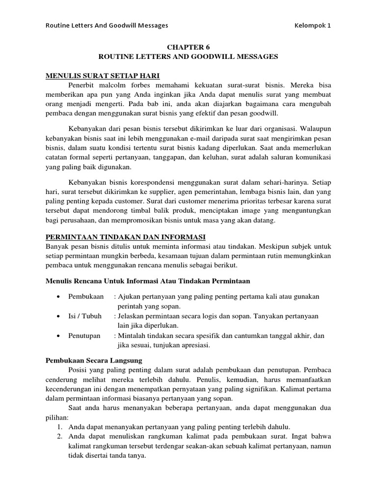 Chapter 6 - Routine Letters and Goodwill Messages | PDF