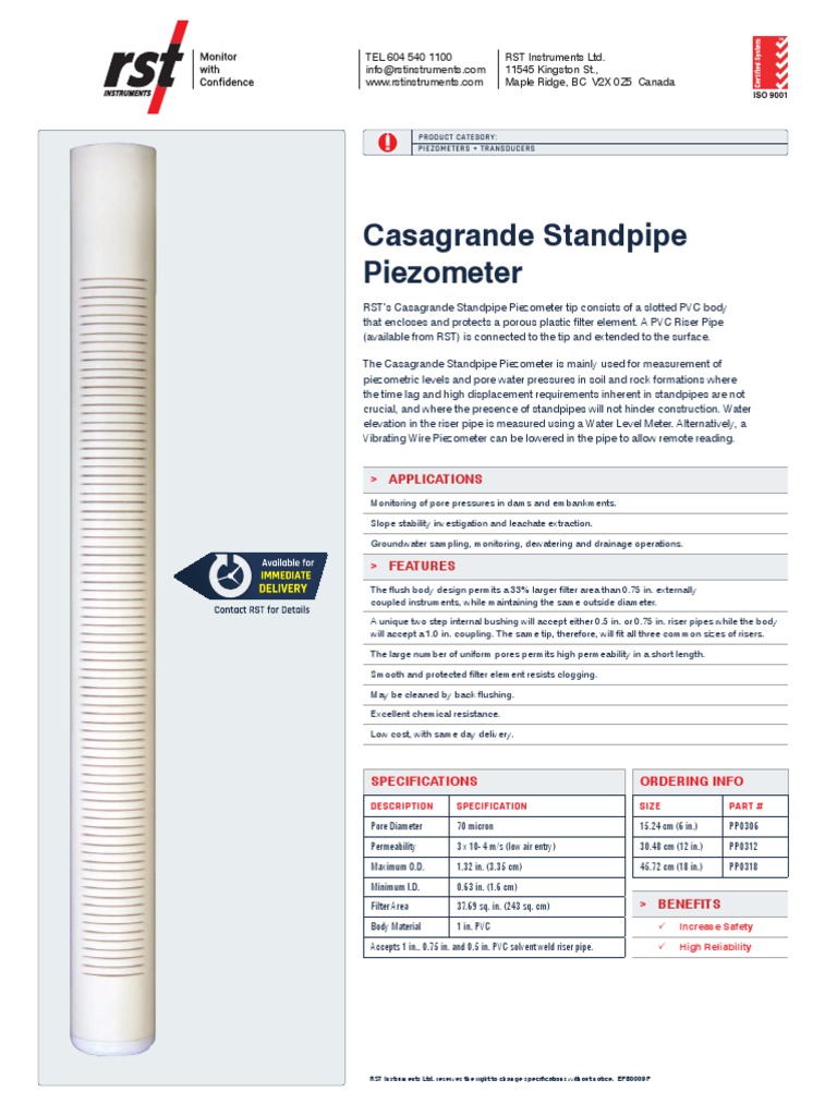Casagrande Standpipe Piezometer EPB0009P | PDF | Pipe (Fluid Conveyance) | Polyvinyl Chloride