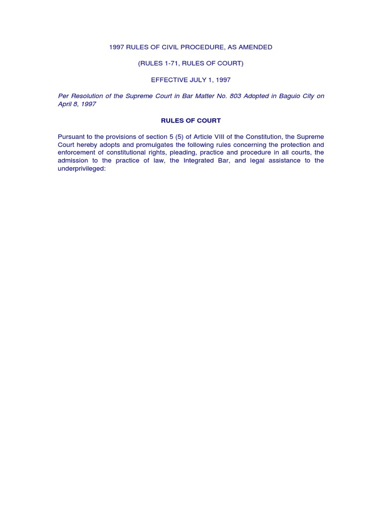 1997 Rules of Civil Procedure | PDF