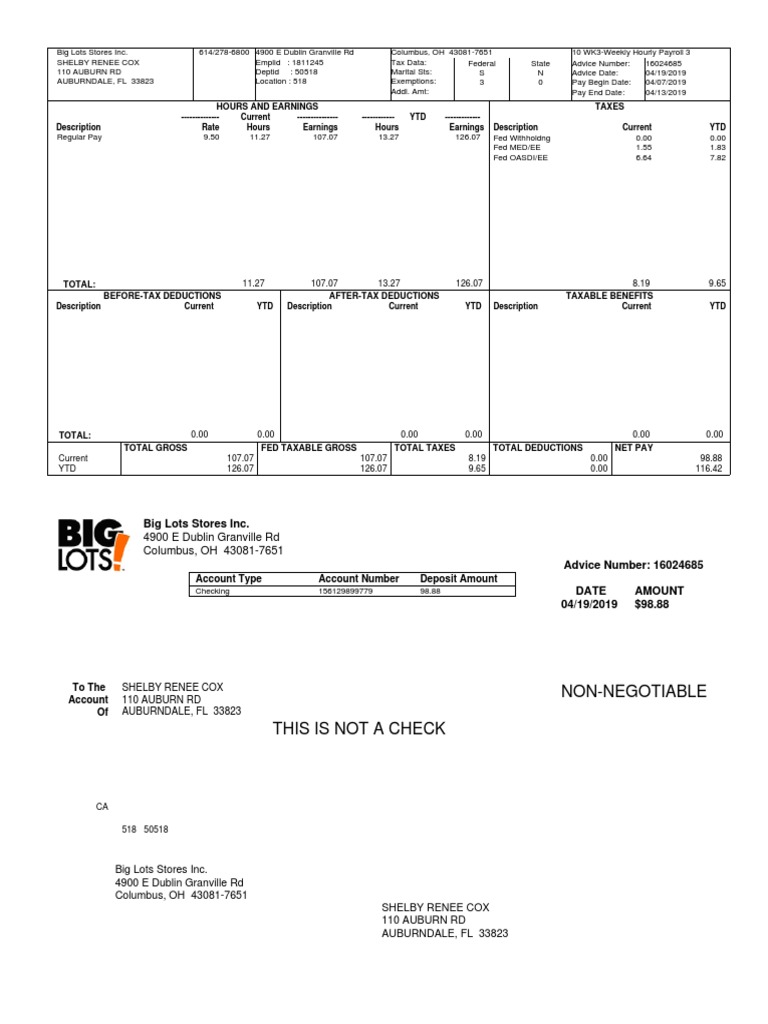 Non-Negotiable This Is Not A Check: Hours and Earnings Taxes | PDF ...