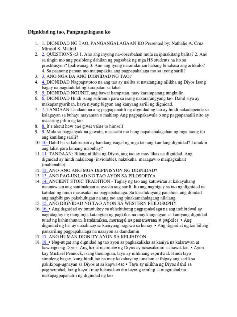 Mula Sa Tula Ano Ang Kahulugan Ng Dignidad Ng Tao Ipaliwanag
