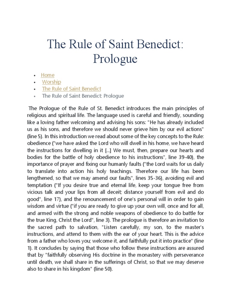 An Invitation to the Sacred Path of Salvation: An Analysis of the Prologue to the Rule of Saint ...
