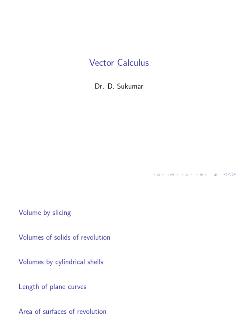 Vector Calculus: Dr. D. Sukumar | PDF | Volume | Divergence