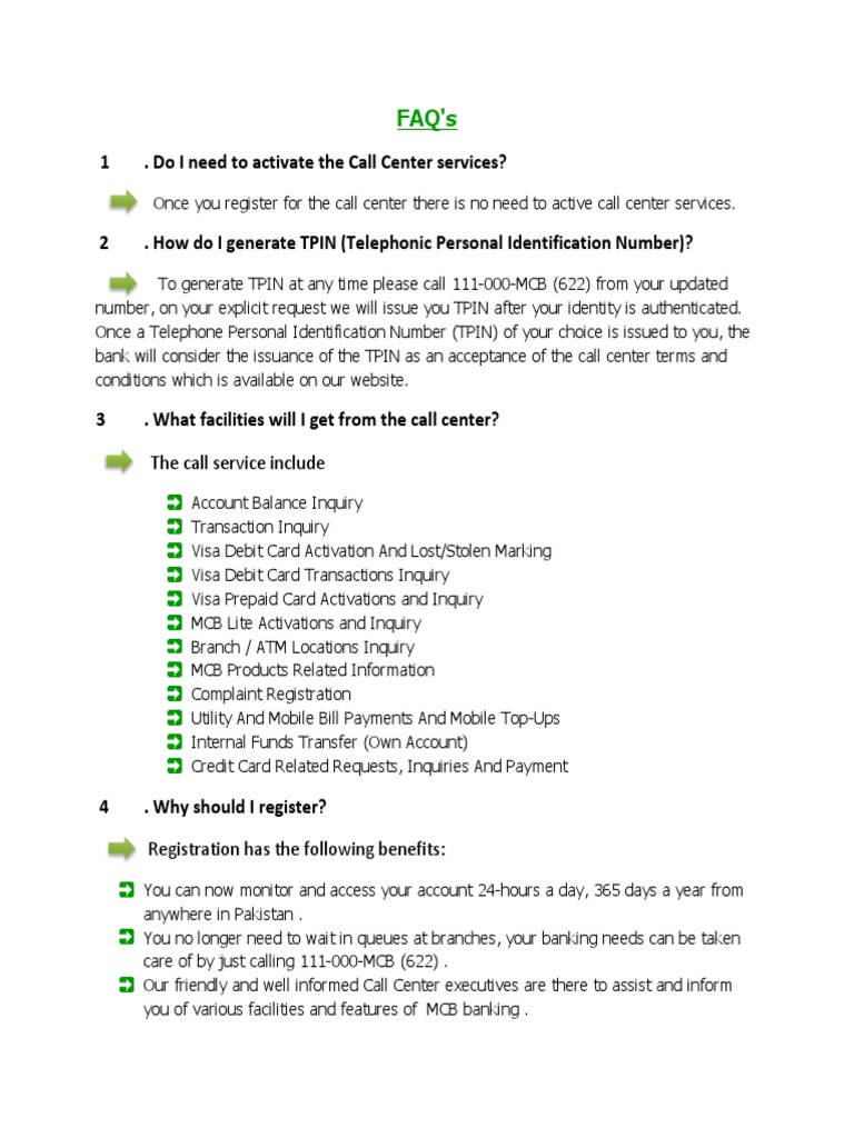 1 - Do I Need To Activate The Call Center Services?: FAQ's | PDF ...