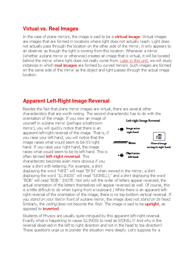 Virtual vs. Real Images | PDF | Mirror | Optics