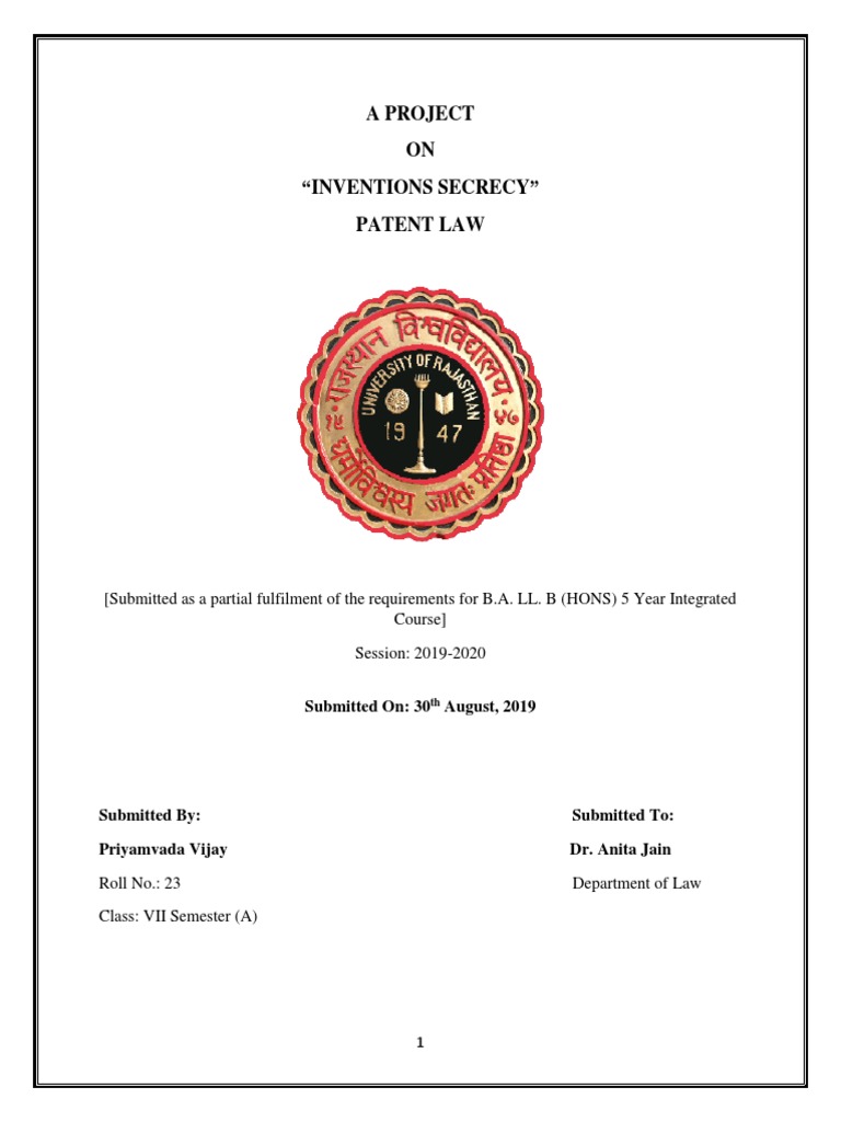 A Project ON "Inventions Secrecy" Patent Law | PDF | Patent Application ...
