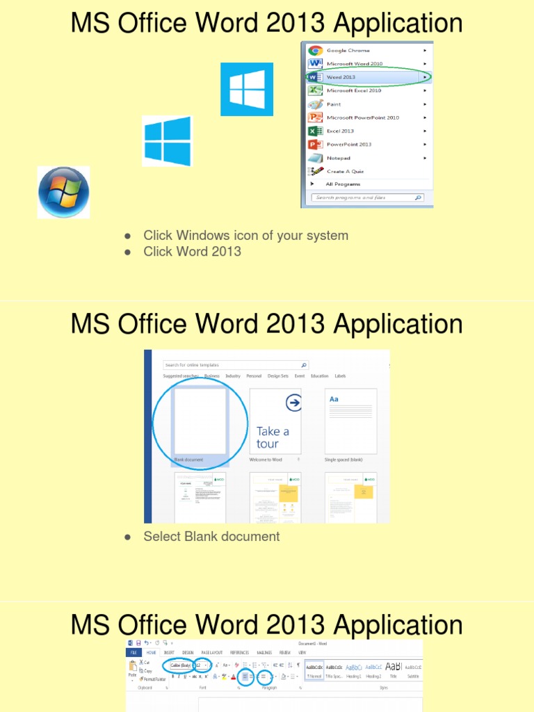 MS Office Word 2013 Application: Click Windows Icon of Your System ...