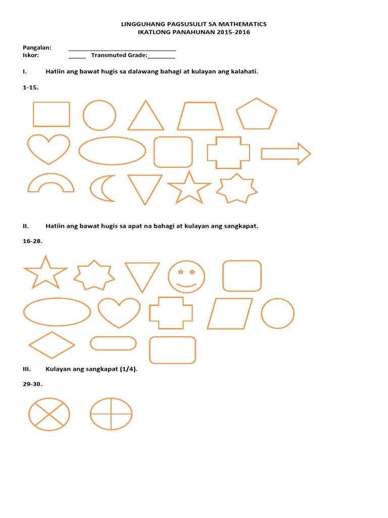 Lingguhang Pagsusulit Sa Mathematics 3rd QTR 1-2 | PDF