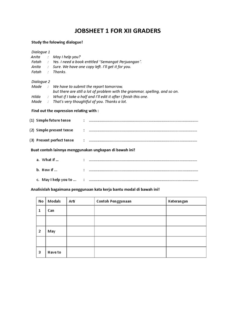 Worksheet 1 For Xii Graders - Offering Help