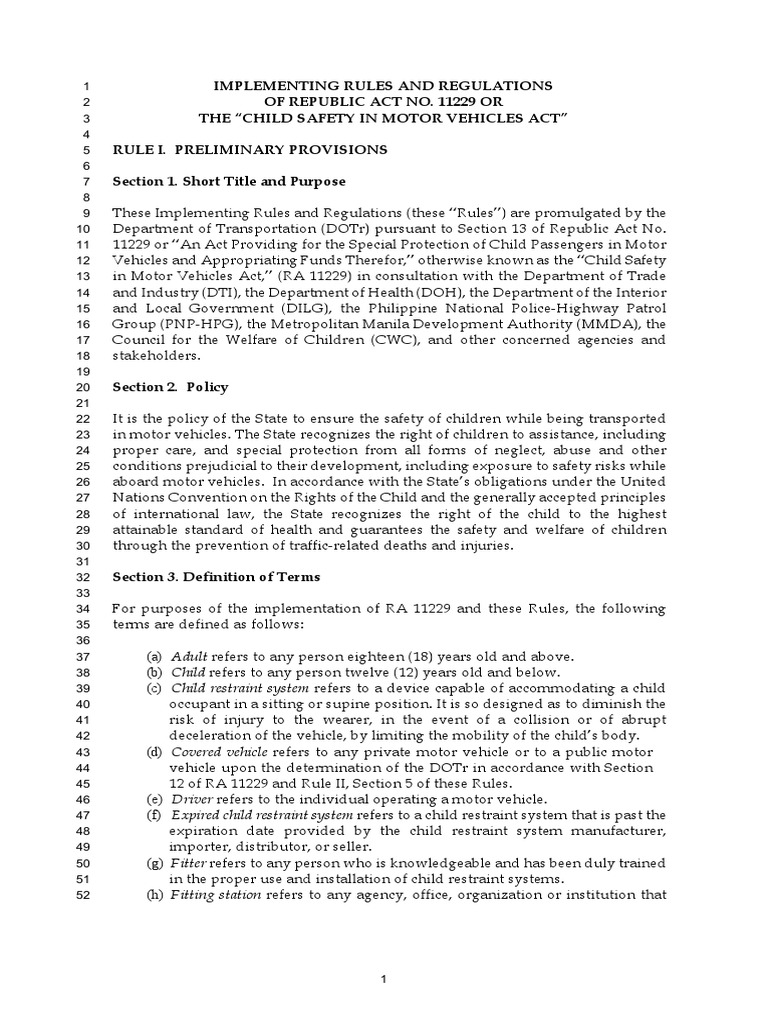 Draft IRR of RA 11229 | PDF | Child Protection | Seat Belt