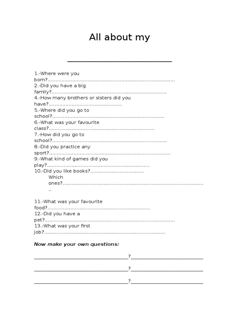 All About My: Now Make Your Own Questions | PDF