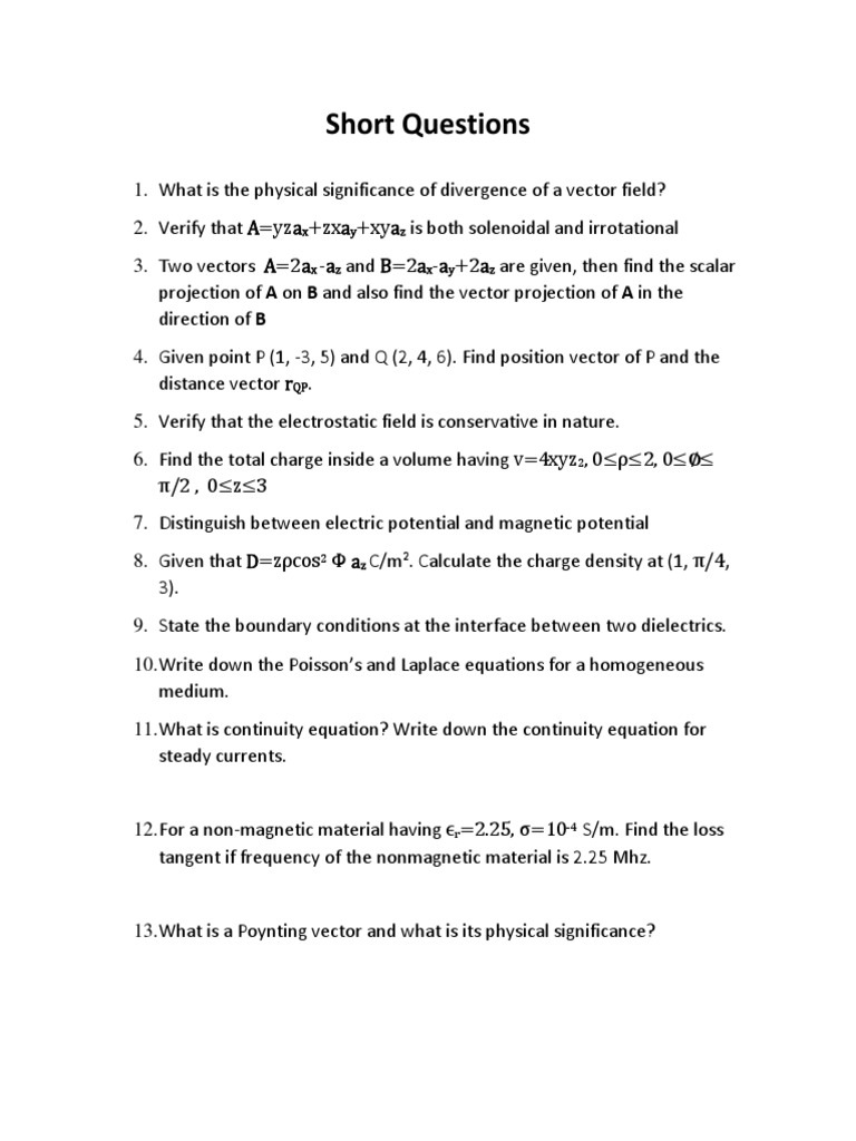 EMT Assignment Questions | PDF | Dielectric | Electric Field