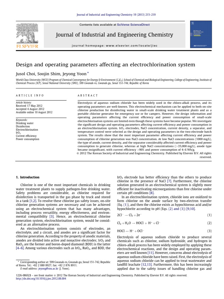 Electrochlorination System Design Insights | PDF | Chlorine ...