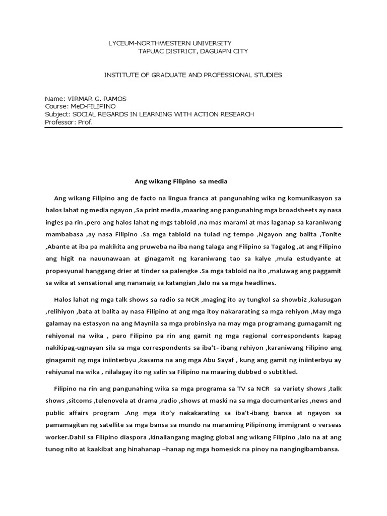 Ang Wikang Filipino Sa Media | PDF