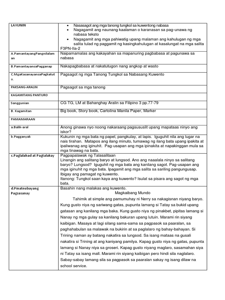 Filipino Lesson Plan | PDF