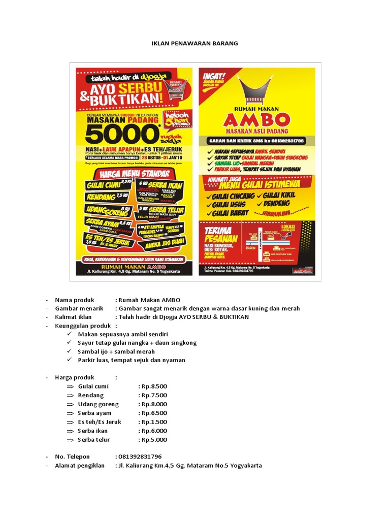 Contoh Iklan Penawaran Barang | PDF