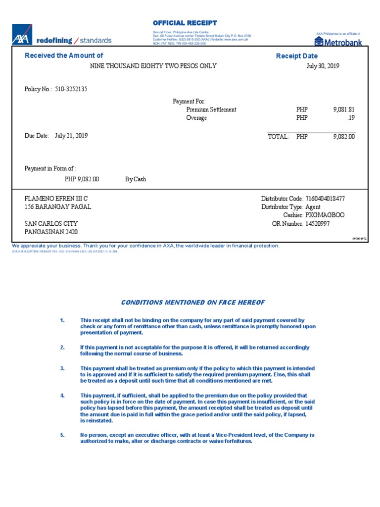 Official Receipt | PDF | Payments | Receipt