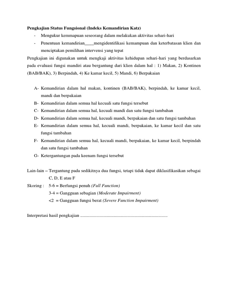 Penilaian Indeks Katz | PDF