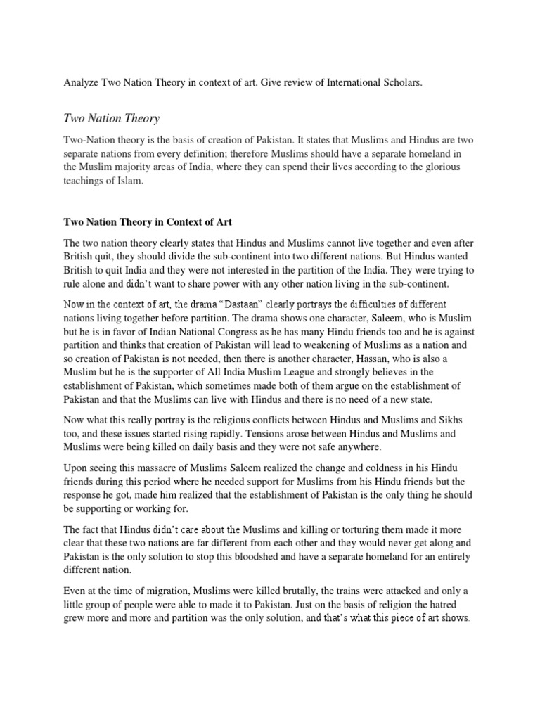 Analyse Two Nation Theory in Context of Art | PDF | Two Nation Theory ...