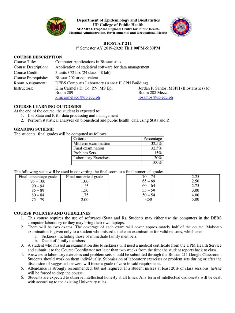 Computer Applications In Biostatistics An Overview Of The Course Syllabus And Learning