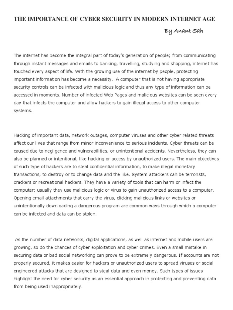The Importance of Cyber Security in Modern Internet Age | PDF ...