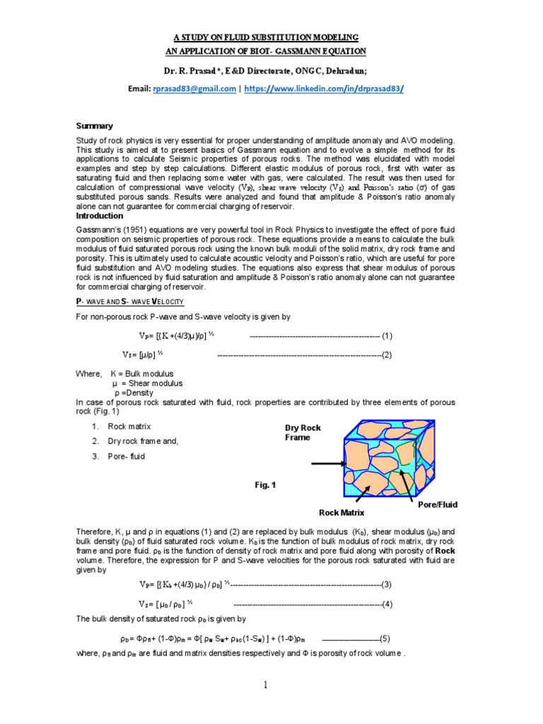 A Study On Fluid Substitution Modeling-Biot - Gassmann Equation | PDF | Porosity | Young's Modulus