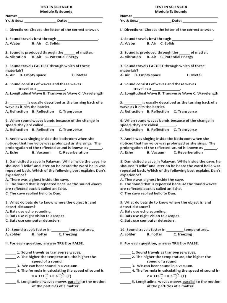 Grade 8 Sound Concepts Test | PDF | Sound | Waves
