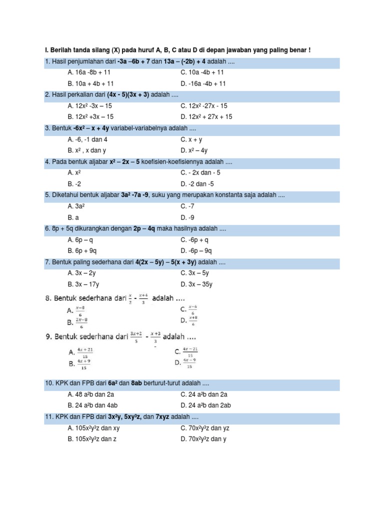Soal Latihan Aljabar7 PDF | PDF