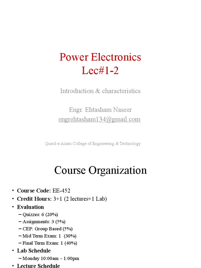 Power Electronics Lec#1-2: Introduction & Characteristics Engr. Ehtasham Naseer | PDF | Computer ...