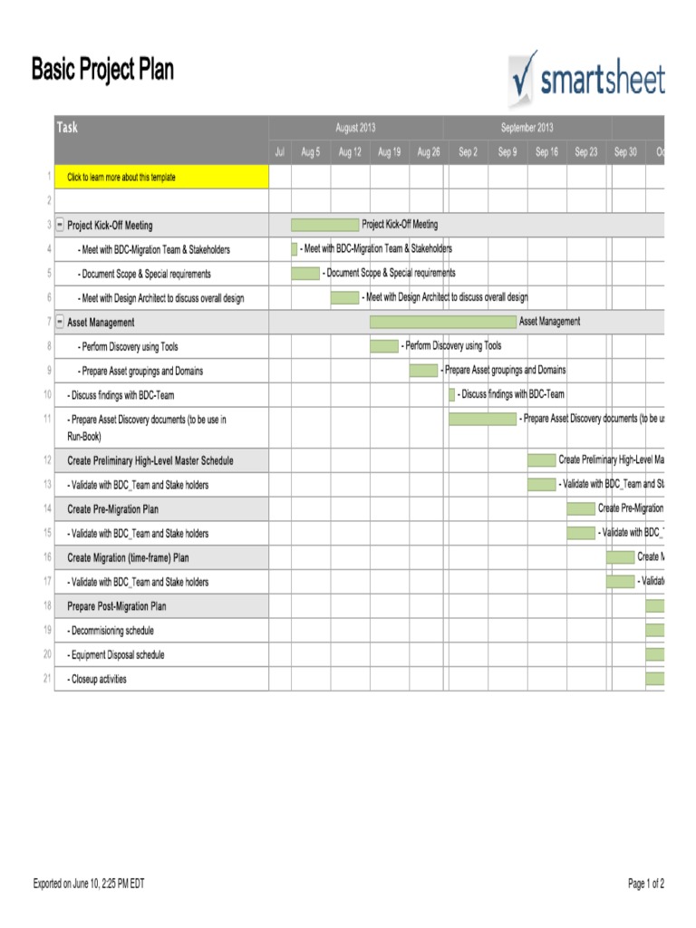 Basic Project Plan SmartSheet Sample PDF | PDF