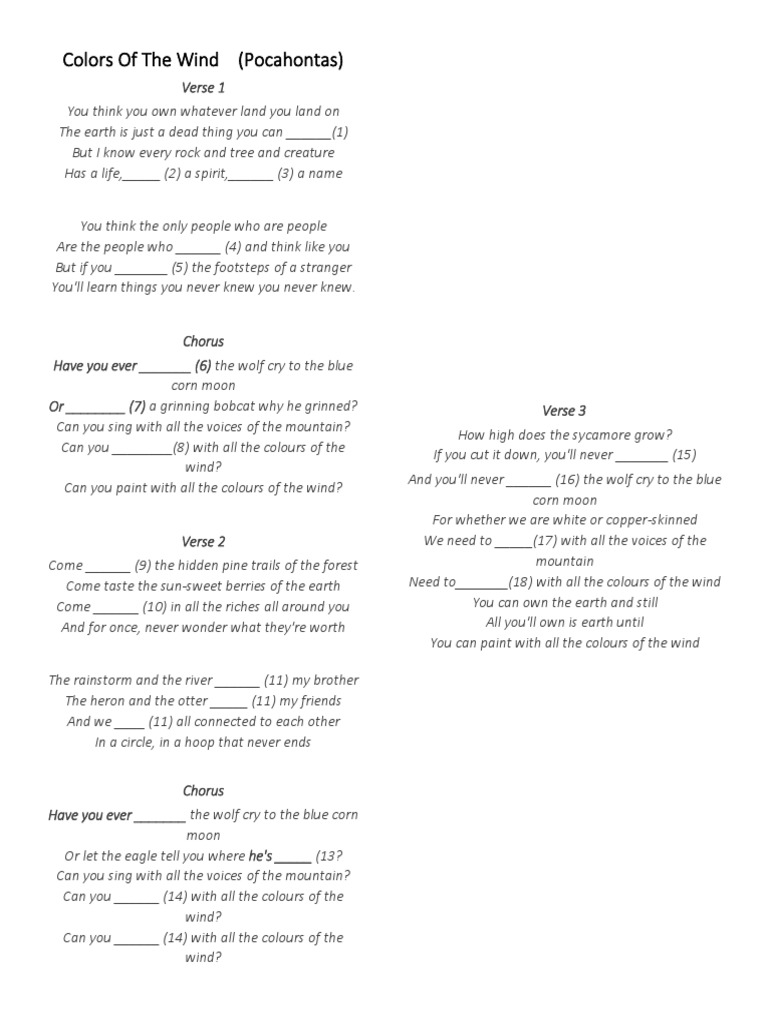 Colors of The Wind Worksheet | PDF | Nature