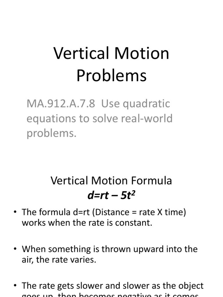 Vertical Motion Quadratic Problems | PDF | Distance | Velocity