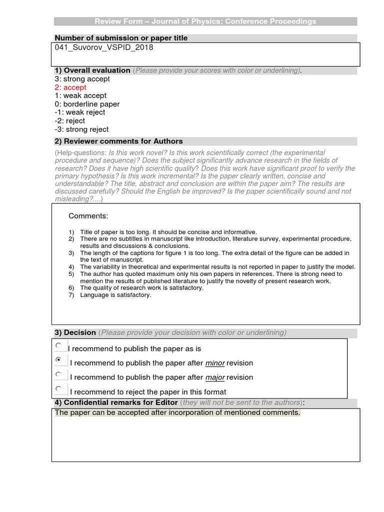 Paper Review Form | PDF | Methodology | Scientific Method