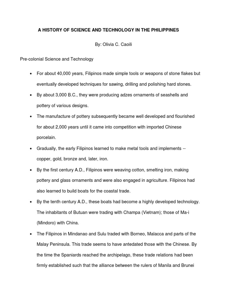 A History of Science and Technology in The Philippines Summary | PDF ...