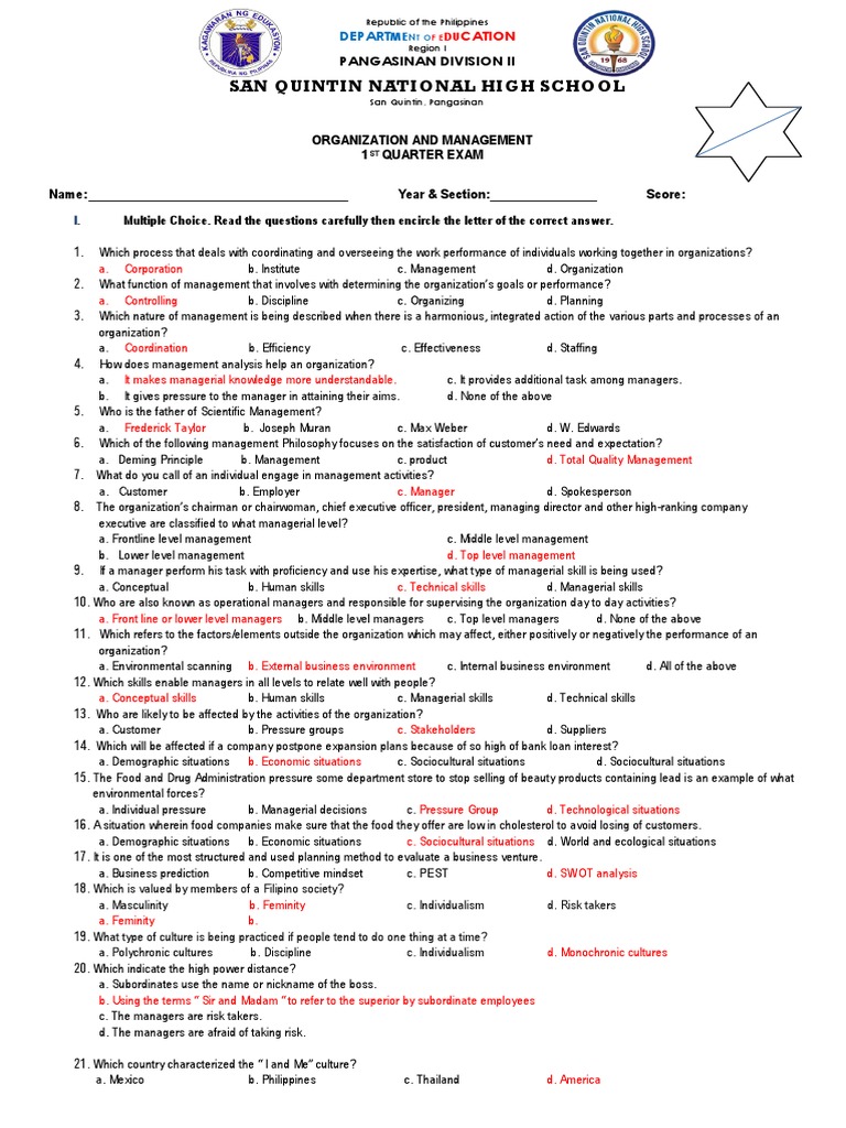 Organization and Management 1st Quarter | PDF | Goal | Organizational ...