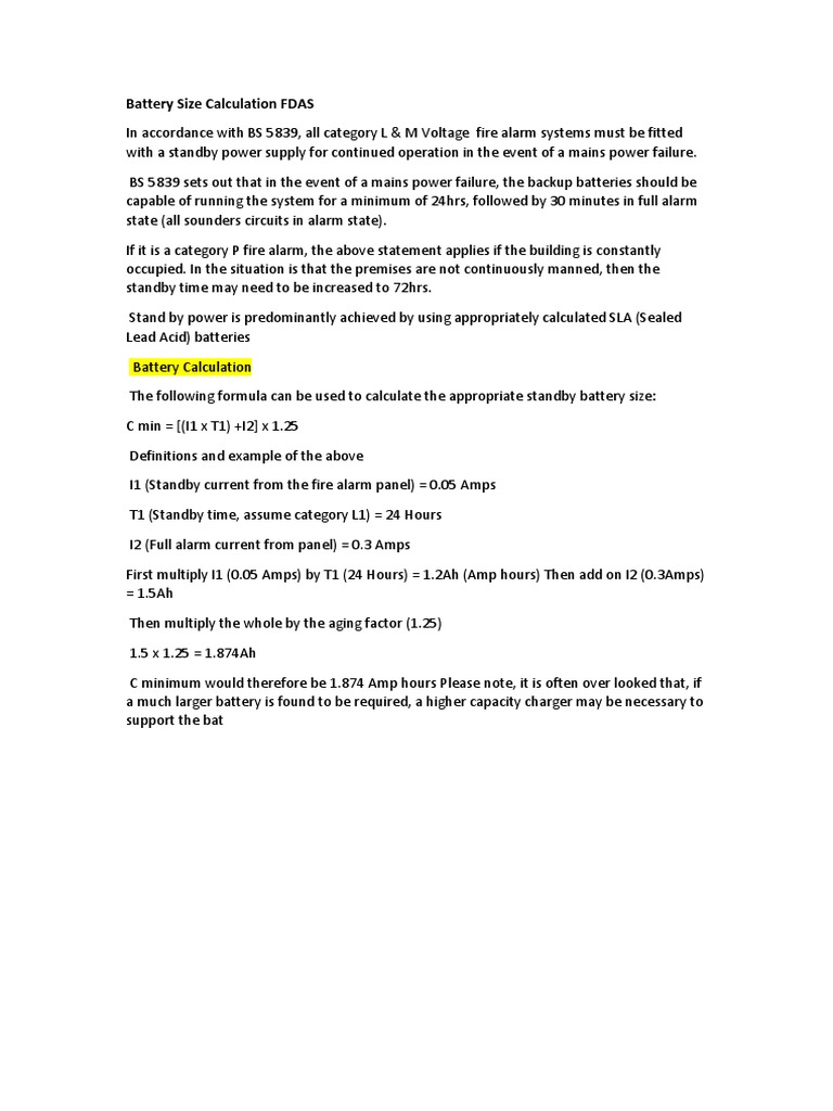 Battery Size Calculation FDAS | PDF