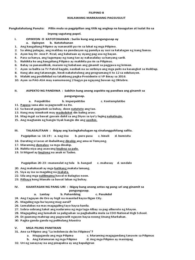 Filipino 8 2ND Periodical Examination | PDF