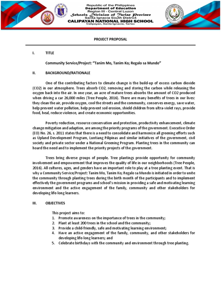 Project Proposal Punong Tanim Ko Regalo Sa Mundo | PDF | Carbon Dioxide | Climate Change Mitigation