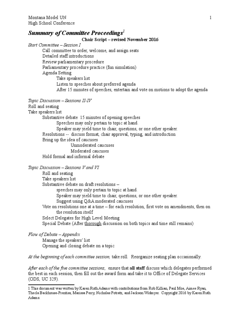 Chair Script | PDF | Agenda (Meeting) | Parliamentary Procedure