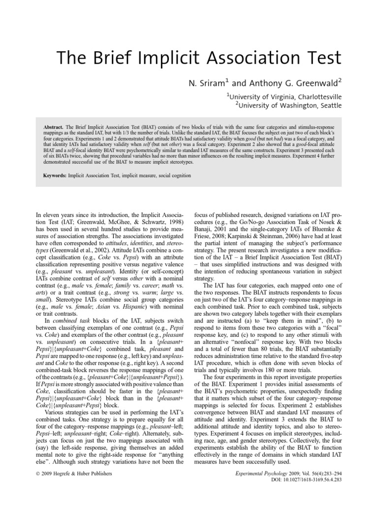 The Brief Implicit Association Test: N. Sriram and Anthony G. Greenwald ...